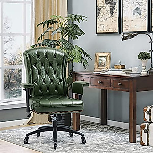 YAMASORO Ergonomic Executive Office Chair with Height-Adjustable,Tufted Back&Nailhead Trim, Home Office Desk Chairs for Home&Office, Faux Leather Swivel Work Chair,Green…