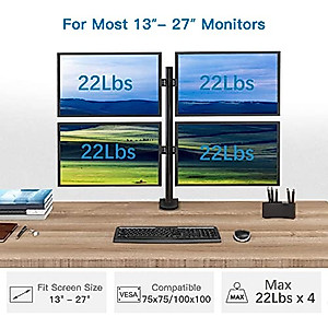 HUANUO Quad Monitor Stand, 4 Monitor Stand for 13-27 inches Computer Screens with Full Articulation, Heavy Duty Monitor Desk Mount Fully Adjustable Holds up to 22LBS per Arm
