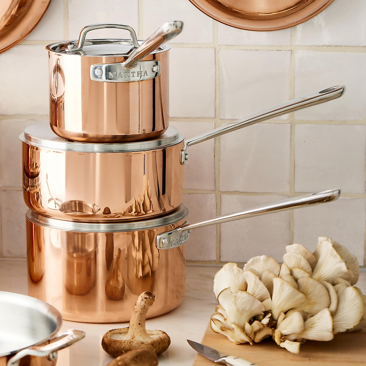 Martha by Martha Stewart 3-Quart Stainless Steel Low Saucepan w/Lid - Copper Exterior/Satin Interior