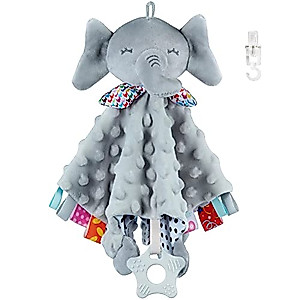 Baby Security Blanket with Tags Teether Elephant Blanket Soft Baby Blankets for Boys and Girls Baby Stuff for Newborn Toys Snuggle Toy Baby Lovey Dotted Blanket Elephant Soothing Toy