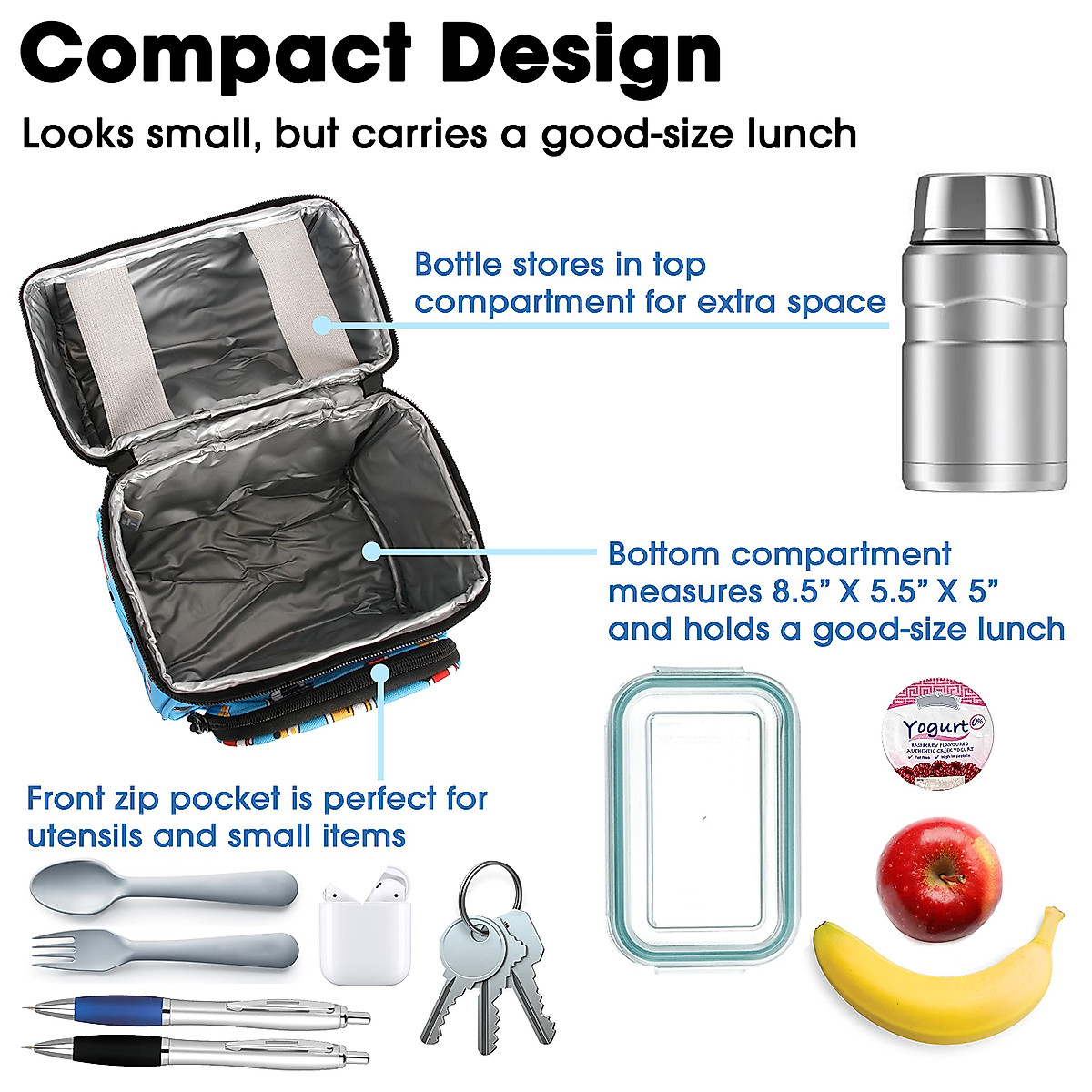 J World Corey Kids Lunch Bag. Insulated Lunch-Box for Boys Girls, Minibus