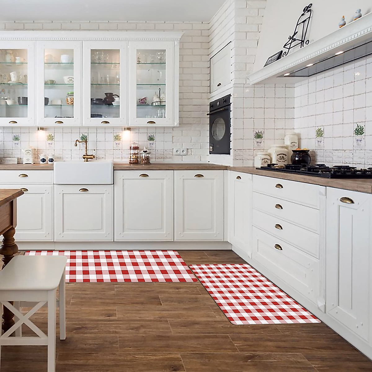 Libaoge Kitchen Mat Rug Set of 2 Red White Buffalo Plaid Runner Rug Anti-Fatigue Comfort Memory Foam Standing Mat Non-Slip Floor Door Mat for Bathroom Bedroom 16x24n+16x47in