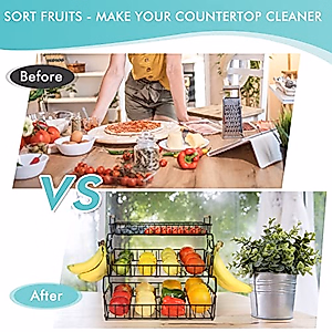 HOUMESO 3-Tier Countertop Fruit Basket Bowl with Banana Holder for Kitchen Beveled Detachable Fruit Vegetable Holder Storage Stand for Sorting Fruits