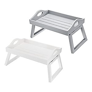 PATIKIL Sofa Armrest Tray, 2 Pack Arm Table Couch Tray Clamp on Table Portable Sofa Arm Table Wooden Couch Serving Platter for Drinks, Grey White