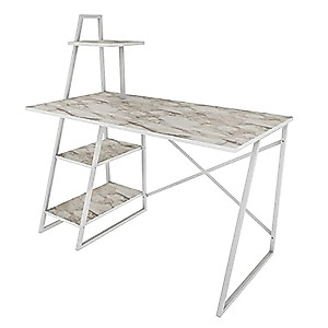 Decorotika Admira 47 inches Wide Wood Metal Industial Writing Computer Writing Desk with Shelving for Home Office - Ephesus White