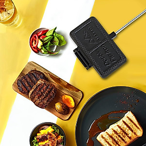 AILITOR Double Pie Iron Sandwich Maker for Camping, Cast Iron Campfire Pie Cooker, Campfire Cooking Equipment Mountain Pie Maker