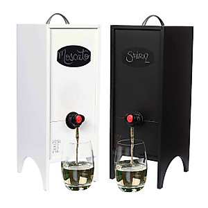 Wine Nook Box Wine Dispenser Beverage Dispenser Wine Storage Holder for Kitchen Bar Countertop and Wine Party Holiday Gift Set, Black and White, 3 Liters, Chalk Included