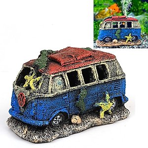NF Aquarium Decoration Resin Imitation Car Wreck,Fish Tank Supplies Accessories Ornament Hideouts Stone Air Bubble Stone Oxygen Pump