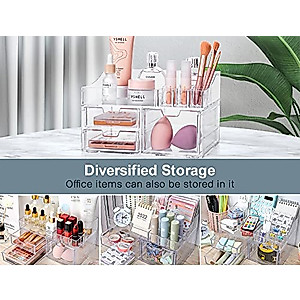 BREIS Makeup Organizer, Clear Acrylic Bathroom Organizers and Storage Box with Drawers for Vanity Skincare Beauty Countertop Desk, Cosmetic Display Case for Perfume Lipstick in Bedroom Dresser Top