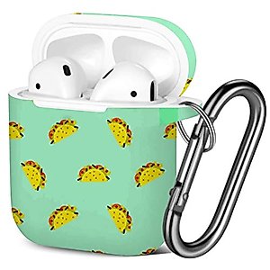 [ Compatible with AirPods 2 and 1 ] Shockproof Soft TPU Gel Case Cover with Keychain Carabiner for Apple AirPods (Taco Mexican Food Blue)