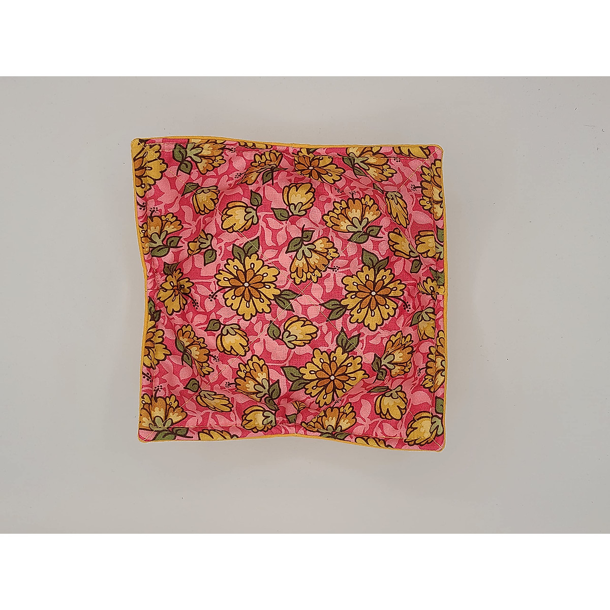 Yellow Flowers on Pink Microwave Cozy Yellow Dahlia Reversible Soup Bowl Buddy Microwaveable Potholder Floral Handmade Housewarming Hostess Mothers Day Gifts Under 10