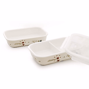 RACHEL BARKER Meadow Flower Porcelain Serve and Store Airtight Container Mix Set of 2, 14oz (RECTANGLAR)