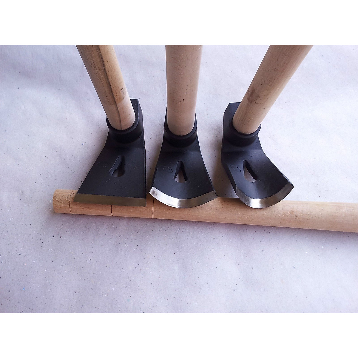 Set of Three Wood Carving Bowl Adze Tools - Straight - Big - Small Curved Adze