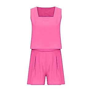 ZDRZK Womens Clothing Clearance Deals Workout Sets For Women 2 Piece 2 Piece Shorts Set For Women Summer 2023 Trendy Sleeveless Crop Tank Top And High Waisted Shorts Romper Outfits Hot Pink M