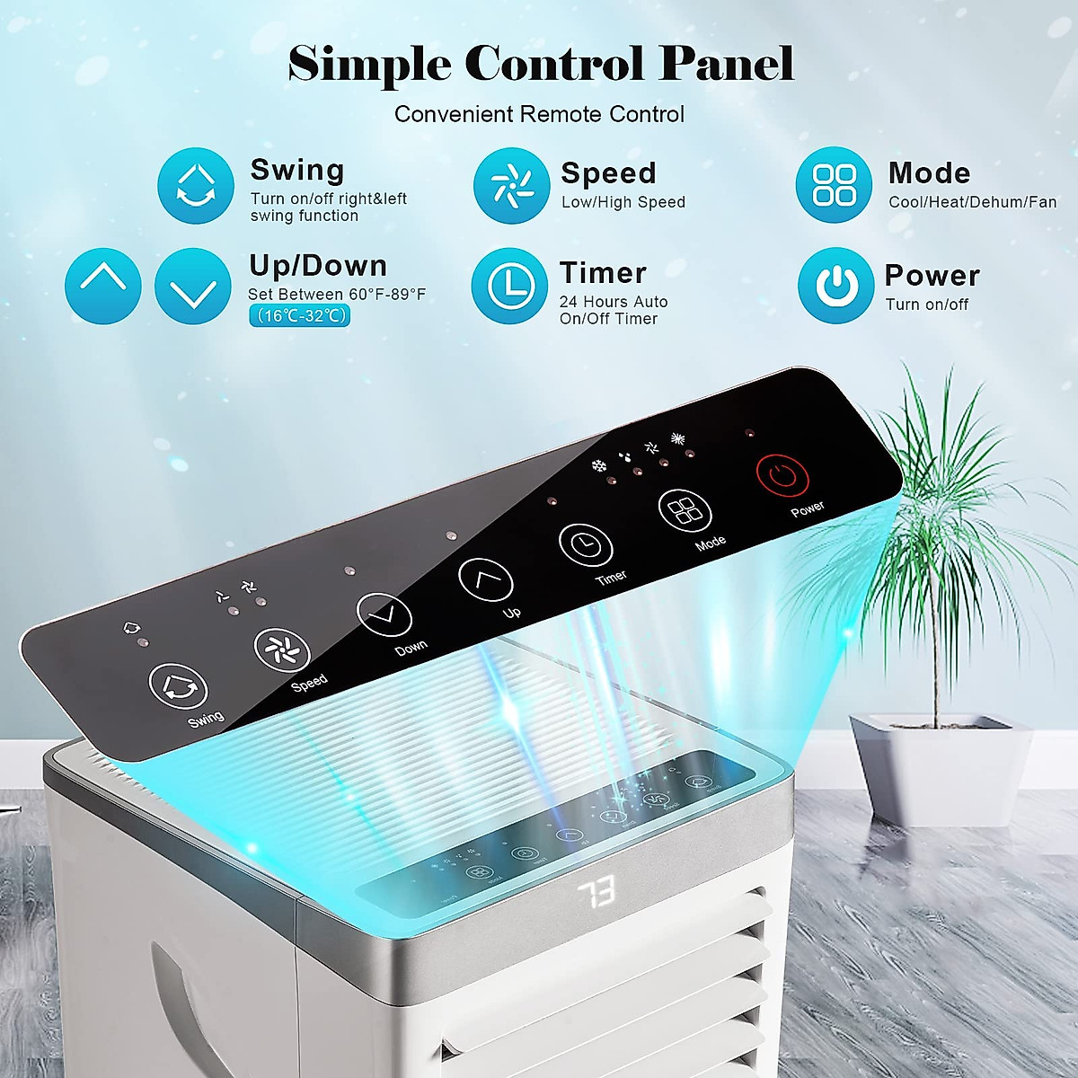 oneinmil 4-IN-1 10000BTU Portable Air Conditioner and Heater, Built-in Dehumidifier & Fan Modes with Remote Control, Includes Window Mount Kit, AC Unit For Room, Office, Dorm, Bedroom