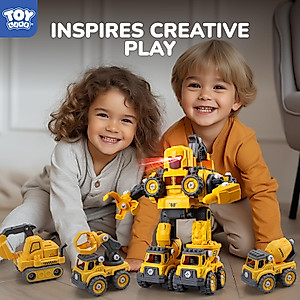 TOY Life Toys for 3 4 5 6 7 Year Old Boys Construction Vehicles Transform Robots Toys for Kids 5 in 1 Robot Toys for Kids 5-7 Construction Toys for Boy Vehicle Transformer Cars Best Gifts for Boys