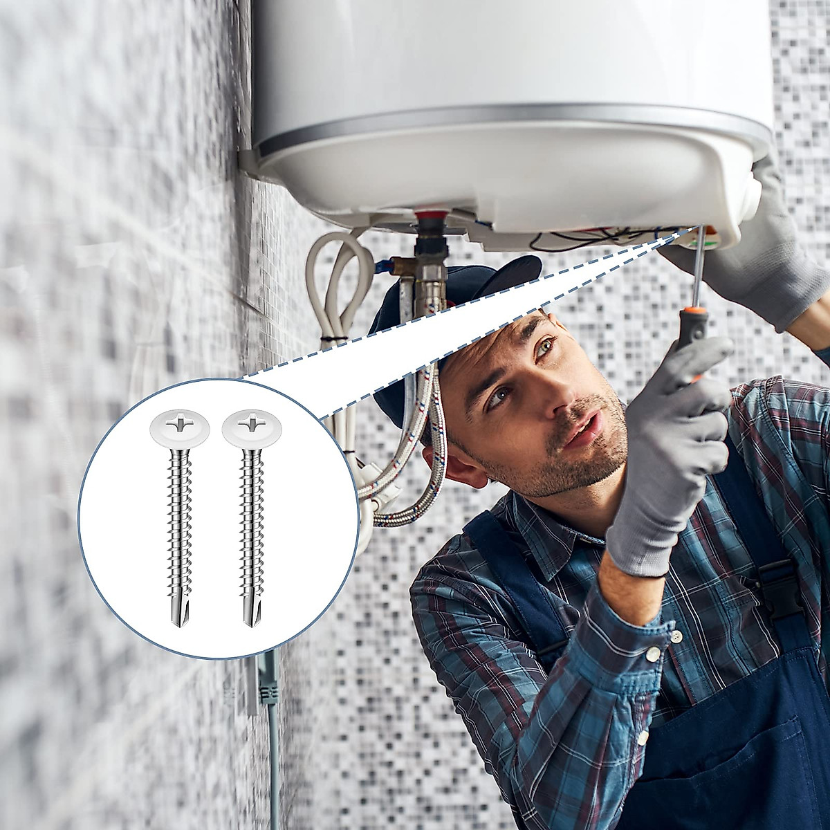 Peryiter White Screws Self Tapping Screws for Metal White Thread Truss Head Screws 8 Fast Self Drilling Screw Sheet Metal Screws for Wire Lath to Metal Studs, Wood Work Screw, 4 Sizes (160 Pcs)