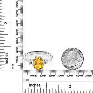 Gem Stone King 925 Sterling Silver Oval Yellow Citrine and White Topaz Women's 3-Stone Ring (1.31 Cttw, Gemstone Birthstone, Available In Size 5, 6, 7, 8, 9)