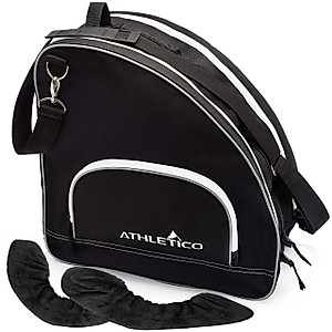 Athletico Ice Skate Bag + Large Skate Blade Cover - Bundle Includes Skate Bag for Ice Skates, Figure Skates, or Hockey Skates and Blade Cover to Protect Blades (Black) (Black, Large)