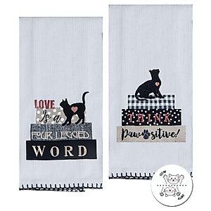 Cat Kitchen Towels with Sayings - 2 Tea Towel Set with Cats Themed Design for Decor, Dish and Hand Drying