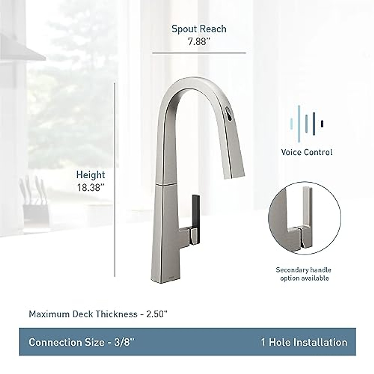 Moen Nio Spot Resist Stainless Contemporary Smart Faucet Touchless Pull Down Sprayer Kitchen Faucet with Voice Control and Power Boost, S75005EVSRS