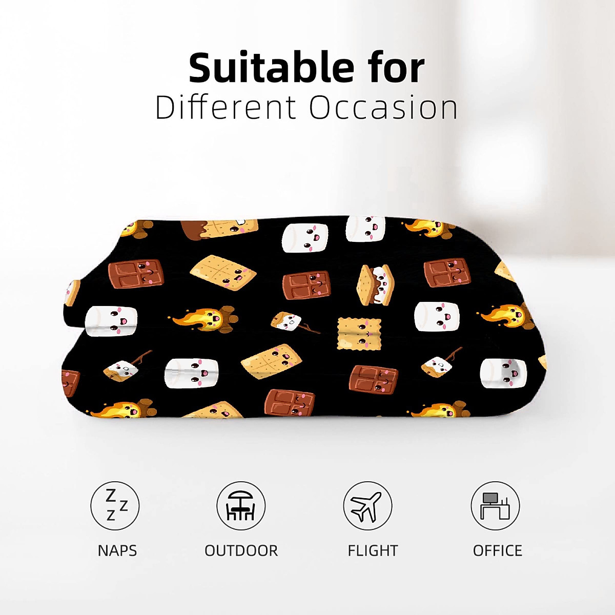 Sofcozlush Cute S'Mores Blanket Marshmallow Cookie Blanket Black Soft Plush Fuzzy Flannel Fleece Throw Blanket for Couch Food Blanket 50"x40" for Kids