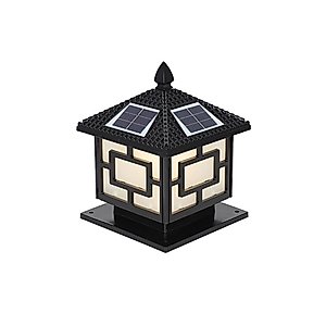 XMFXIAO Solar Column Headlight Outdoor Wall Light Garden Light Home Villa Garden Light Waterproof Door Light Vintage Retro Aluminum Glass Stigma Post Porch Patio Pillar Street Lamp Security Light
