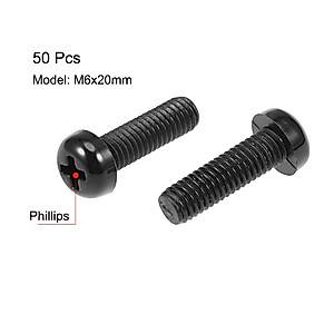 uxcell M6x20mm Threaded Nylon Phillips Cross Pan Head Machine Screws Bolts Black 50Pcs