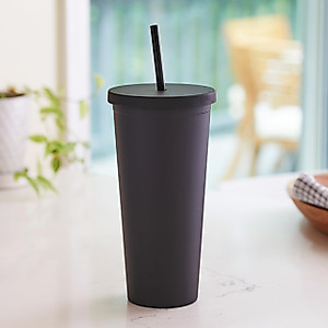 Zephyr Canyon 24oz Matte Black Tumblers with Lids and Straws - Pastel Double Wall Tumbler - Insulated Acrylic Cups for Hot & Cold Drinks, Spill-Proof Reusable Iced Coffee Cup, Set of 6