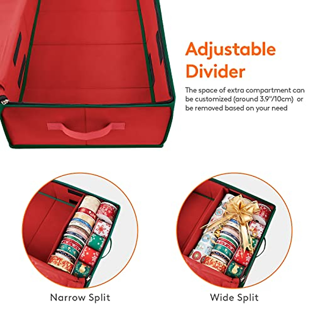 Lifewit Wrapping Paper Storage Containers with Interior Pockets, Fits 18-24 Standard Rolls, Gift Wrapping Organizer Storage for Wrapping Paper, Bows, Ribbons, 40" Length, Red