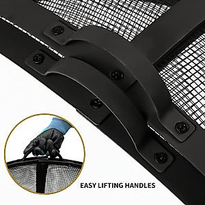 Outdoor Fire Pit Spark Screen Cover Accessory, 36In Patio Round Easy-Opening Fire Mesh Screen Guard, Heavy Duty Steel Firepit Ember Lid with Hinge