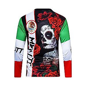 MENUTT Men's Mountain Bike Jersey Long Sleeve MTB Off-Road Mexico Jersey Downhill&Motocross Shirts Black/White