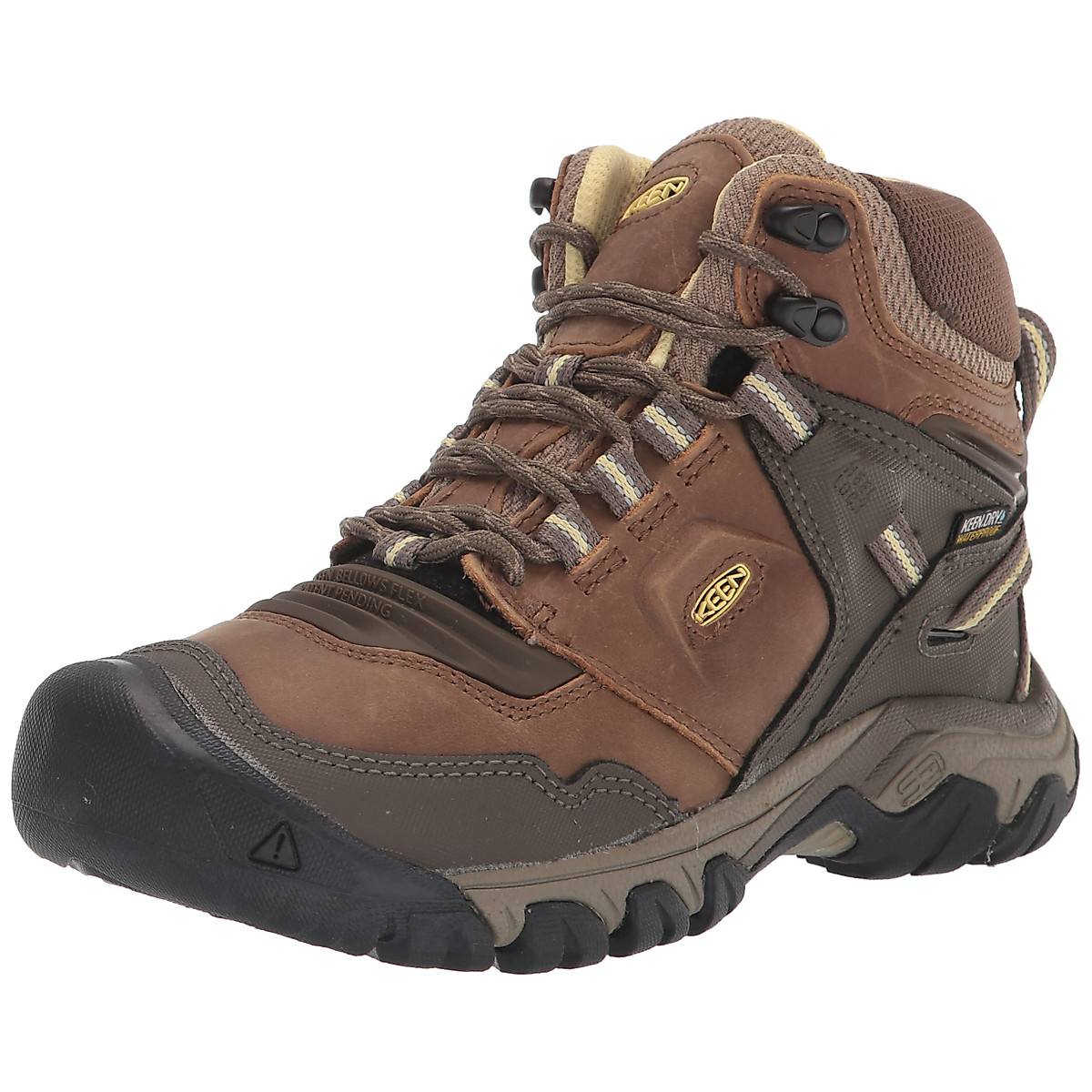KEEN Women's Ridge Flex Mid Height Waterproof Hiking Boots, Safari/Custard, 10