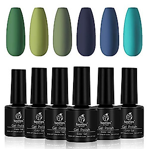 Beetles Green Gel Nail Polish Kit - Olive Green Avocado Gel Polish Set Gel Nail Kit Navy Blue Dark Blue Turquoise Soak Off Nail UV Lamp Nail Gel Kit Nail Art Gifts Box