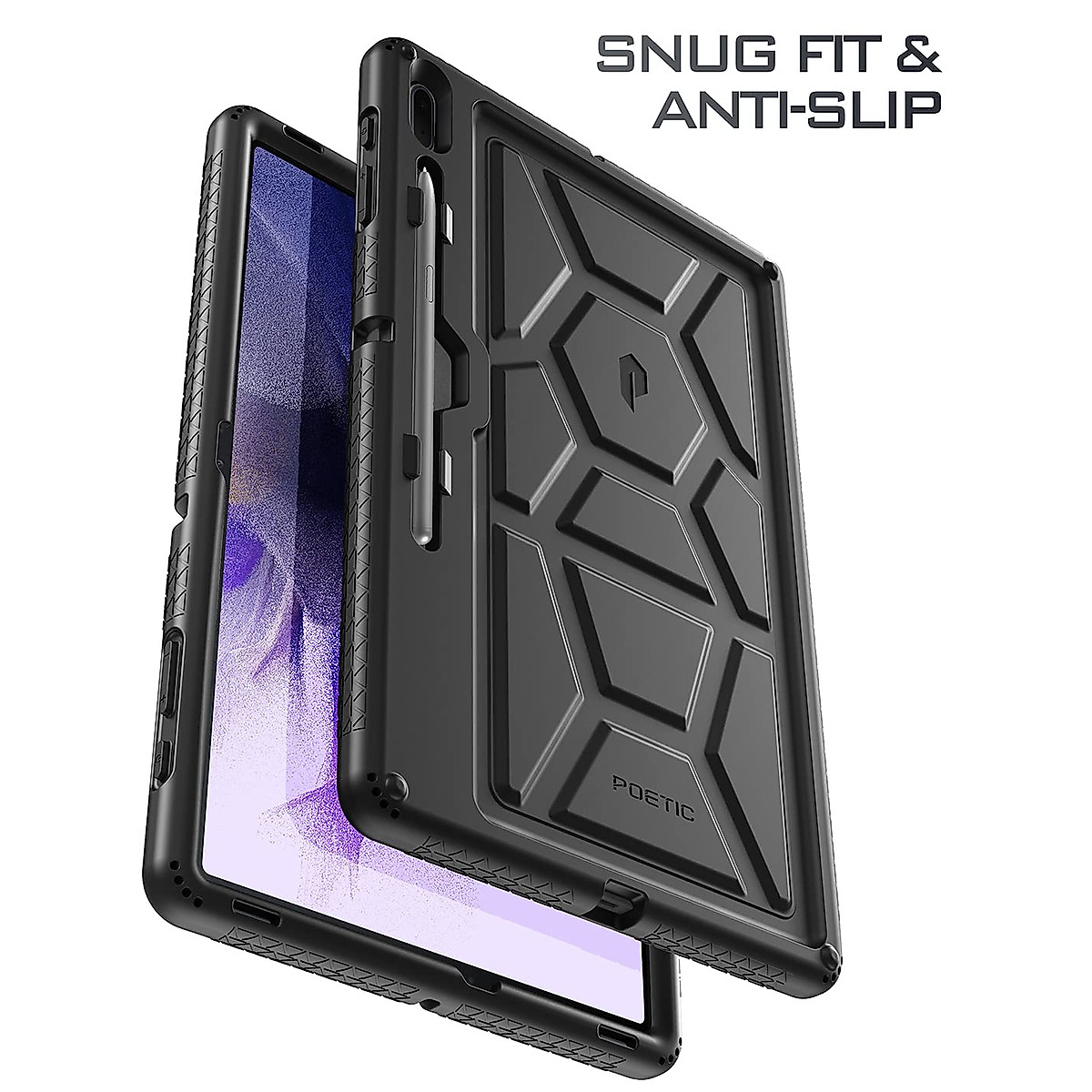 Poetic TurtleSkin Case Designed for Galaxy Tab S7 FE 12.4 Inch 2021 / Galaxy Tab S7 Plus 2020 with S Pen Holder, Rugged Shockproof Drop Protection Kids Friendly Silicone Cover Case, Black