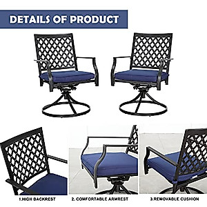 LOKATSE HOME Patio Swivel Set of 6 Dining Chair Metal Bistro Set with Cushion, 6Pcs, Blue