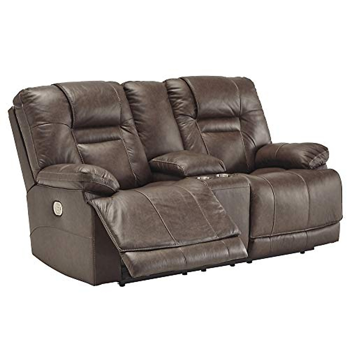 Signature Design by Ashley Wurstrow Leather Adjustable Dual Sided Power Reclining Loveseat with Console & USB Charging, Brown