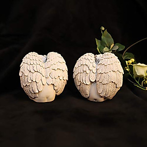 JUNIQUTE Sleepy Time Little Angel with Light Cupid Garden Statue Home Decor Cherub Statue Baby Sculpture Figurine Set of 2