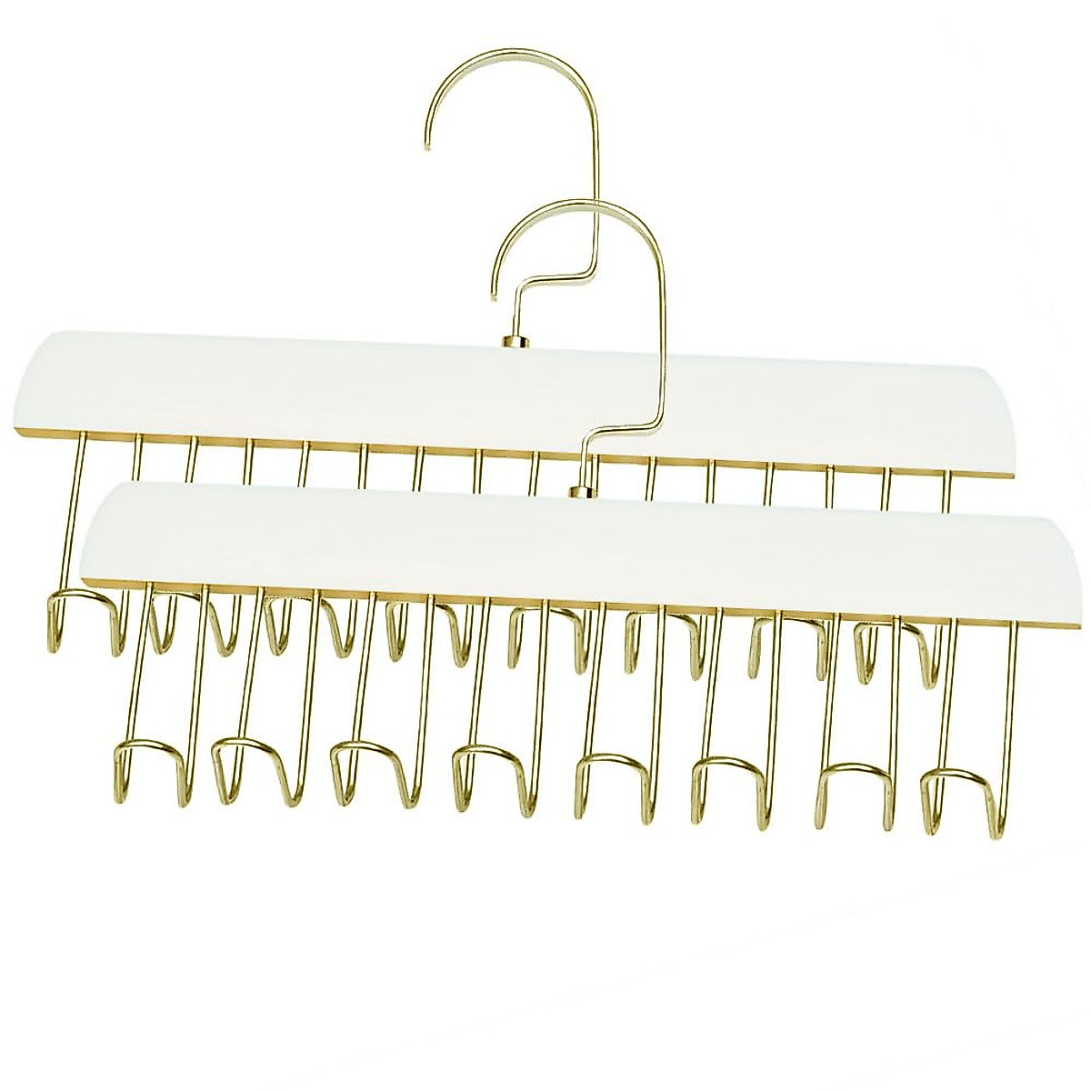Belt Hanger for Closet,Tank Top Hanger w/8 Hooks Capacity,2 Pack Wood Space Saving Hanger, Sturdy and Durable Scarf Organizer and Storage for Tops, Bras, Camisoles, Scarfs or Tie (White)