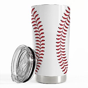 SANDJEST Baseball Tumbler Cup 20oz Stainless Steel Insulated Travel Mug Tumblers Cup Baseball Gift for Women Men Mom Gifts for Birthday Christmas