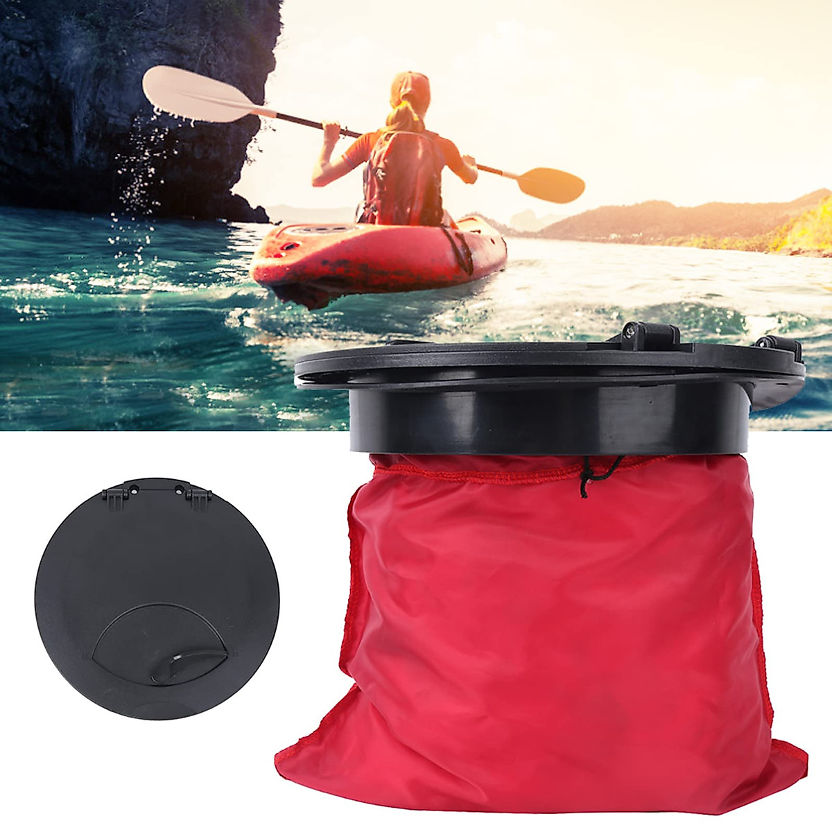 Tbest Kayak Deck Plate Kit 9 inch Hole Diameter Deck Hatch Waterproof Deck Plate Hatch Cover with Storage Bag ABS Plastic Access Cover Fishing Boat Accessory Kayak Hatch kajak lukendeckel