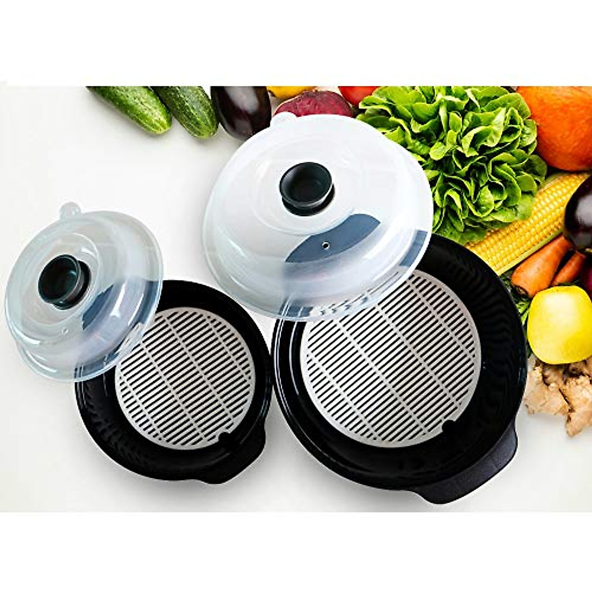 Multi-Propose Microwave Steamer 40.5 fl.oz. 18.5 fl.oz. BPA free Pack of 2 Made in Korea (Medium, Black)