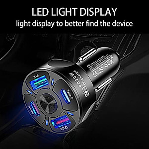 Car Charger Adapter,4 Ports USB Fast Car Charger QC3.0/PD20W/Type-c/2.1A, Smart Shunt Car Phone Charger Compatible iPhone 14 13 12 Pro Max/All Smart Phones (Black)