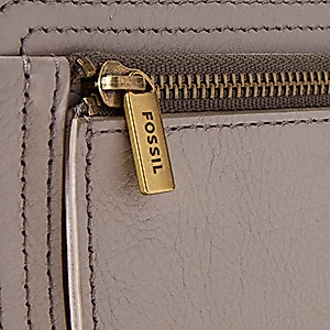 Fossil Women's Logan Eco Leather Wallet RFID Blocking Mid Size Zip with Wristlet Strap, Graystone