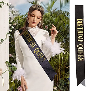 Birthday Decorations for Women, Black and Gold Party Decorations, Birthday Gift for Women, Birthday Stuff for Women, Happy Birthday Crown Tiara Birthday Sash, Birthday Party Supplies Women