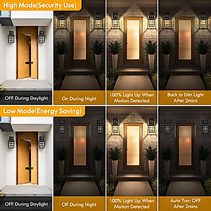 2-Pack Motion Sensor Outdoor Lights, Upgrade Dusk to Dawn Exterior Sensor Light Fixture Wall Mount, Outside Motion Sensor Lights for House Porch Garage Patio, Exterior Black Wall Lanterns Sconces