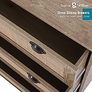 Sophia & William Rattan Cabinet Boho Dresser 3-Drawer Chest of Drawers/Accent Storage Cabinet/Nightstand for Bedroom Living Room