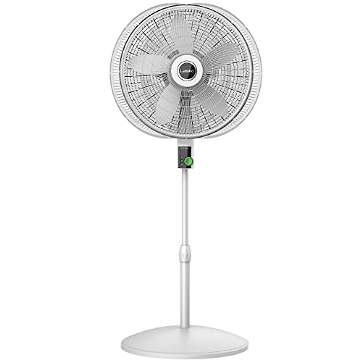 Lasko EcoQuiet Oscillating Pedestal Fan with Whisper Quiet DC Motor, 12 Speeds, 8 Hour Timer, Adjustable Height, Remote Control, White, S18705, Large