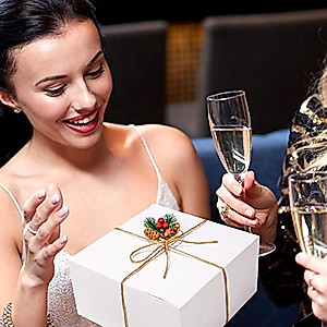 HLWDFLZ White Gift Boxes 12 Pack 8x8x4 Inches Paper Box, Gift Boxes with Lids, Wedding Present Box, Bridesmaid Proposal Box, Birthday Party Favor Box, Christmas Box with 66ft Twine and 12 clear stickers