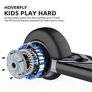 HOVERFLY GKS Lumios Kids Electric Scooter, 6" LED Flash Wheel & Deck Lights, Max 7.5mph Power by 150W Motor and 6.25 Miles, Scooter for Kids Ages 6-12, Gray